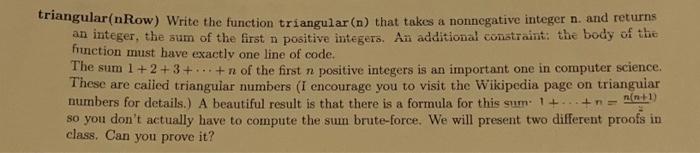 python codingtriangular (nRow) : Write the function | Chegg.com