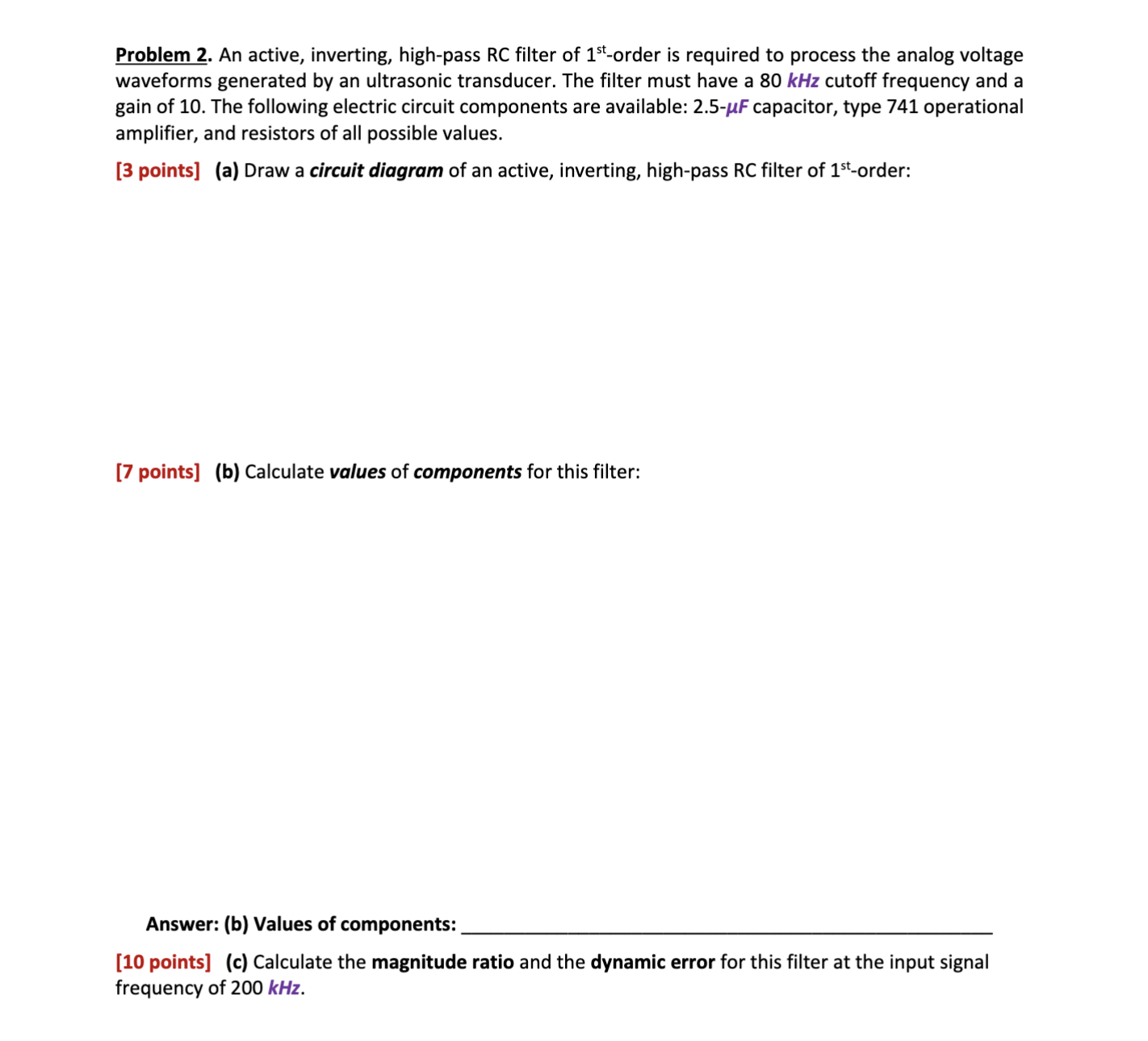 Solved An active, inverting, high-pass RC filter of | Chegg.com