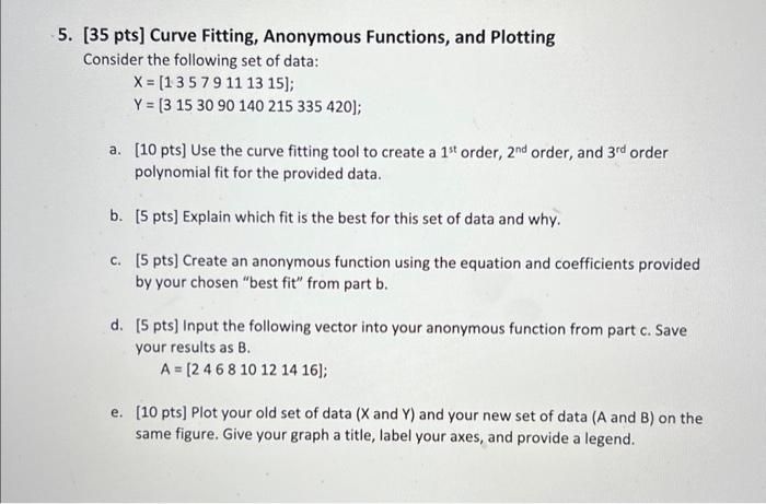 Solved [35 pts] Curve Fitting, Anonymous Functions, and | Chegg.com