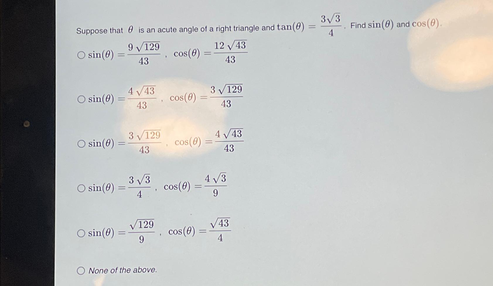 Solved Suppose that θ ﻿is an acute angle of a right triangle | Chegg.com
