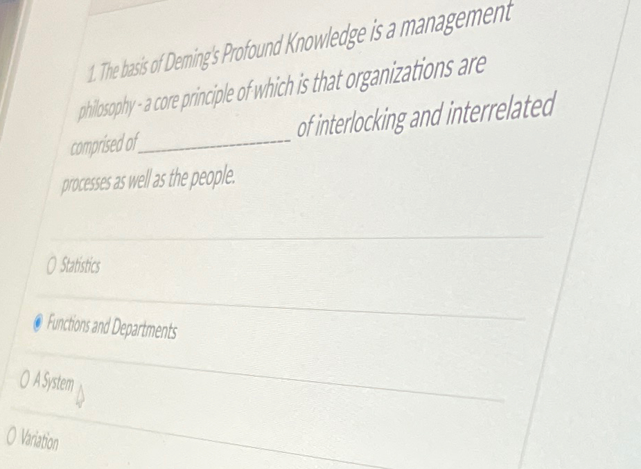 Solved The basis of Deming's Profound Knowledge is a | Chegg.com