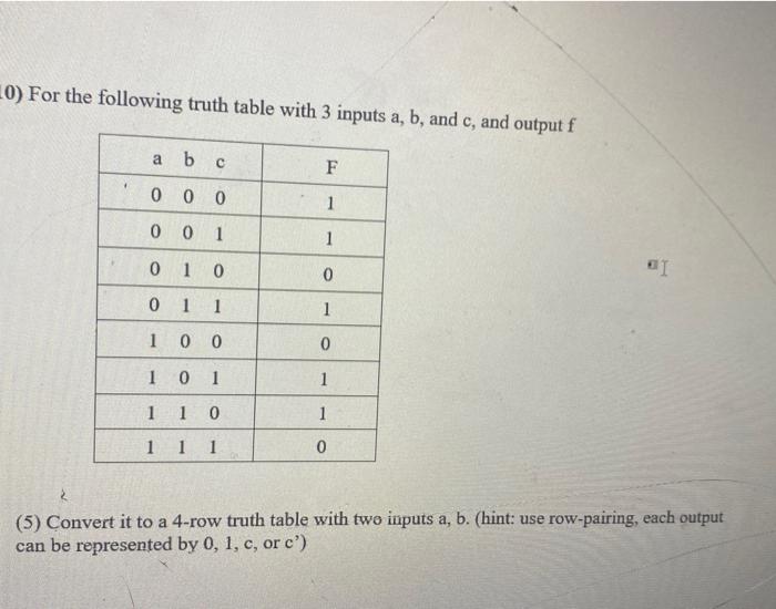 Solved 0) For the following truth table with 3 inputs a,b, | Chegg.com