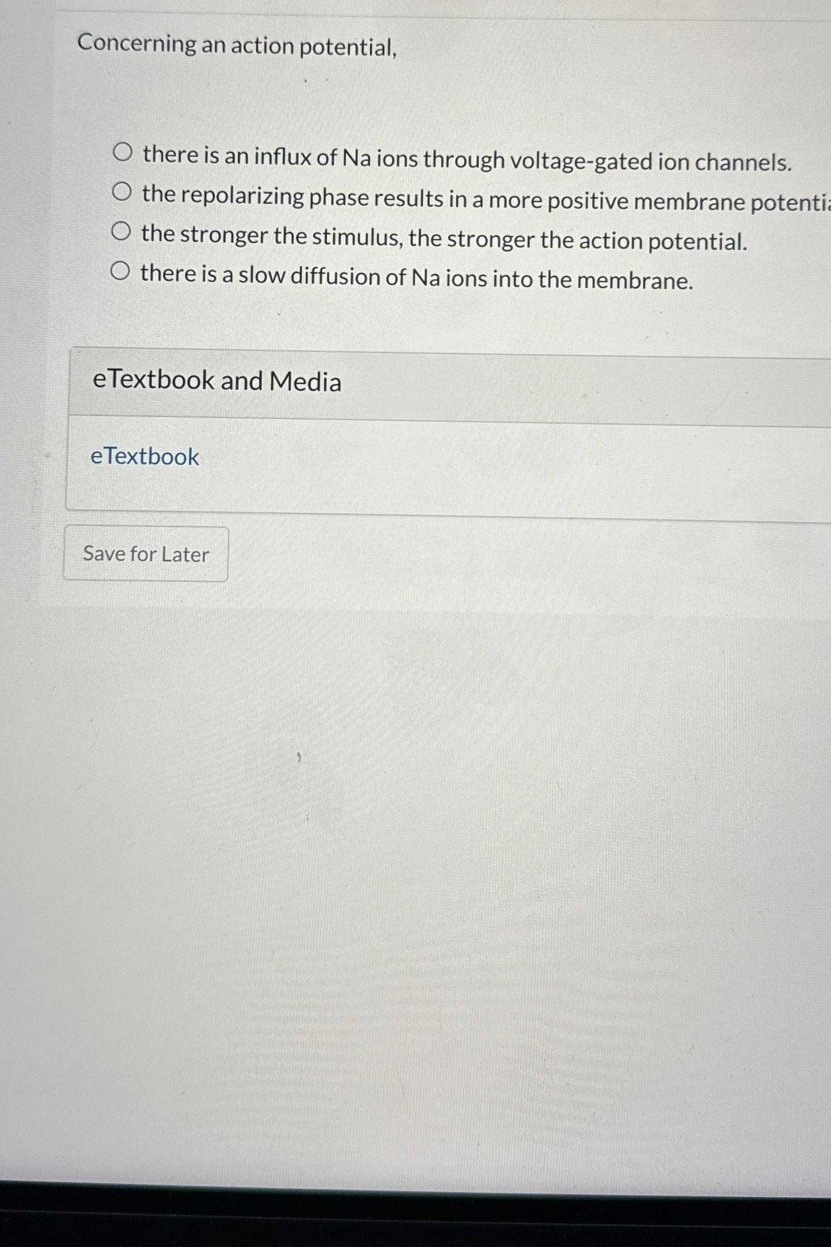 Solved Concerning an action potential,there is an influx of | Chegg.com