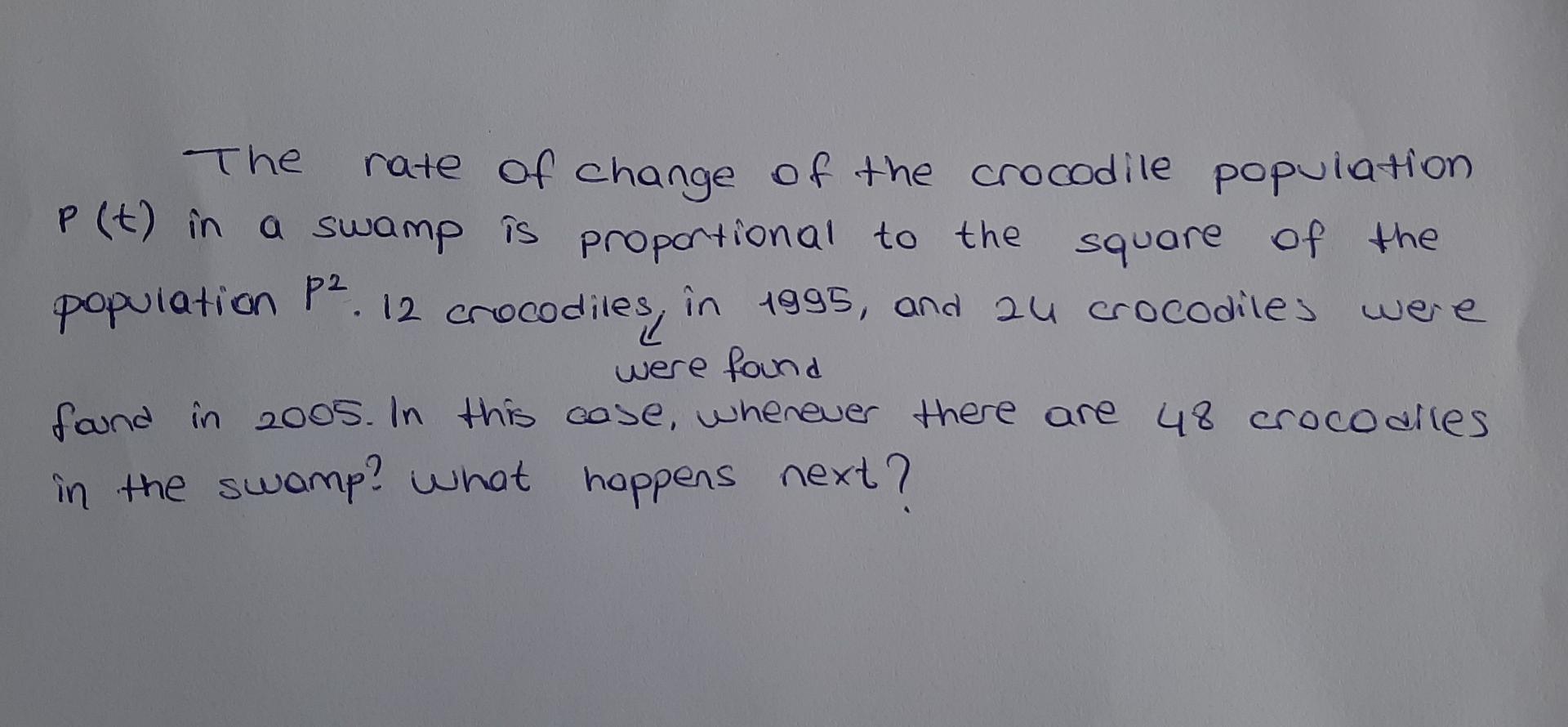 Solved The rate of change of the crocodile population p(t) | Chegg.com