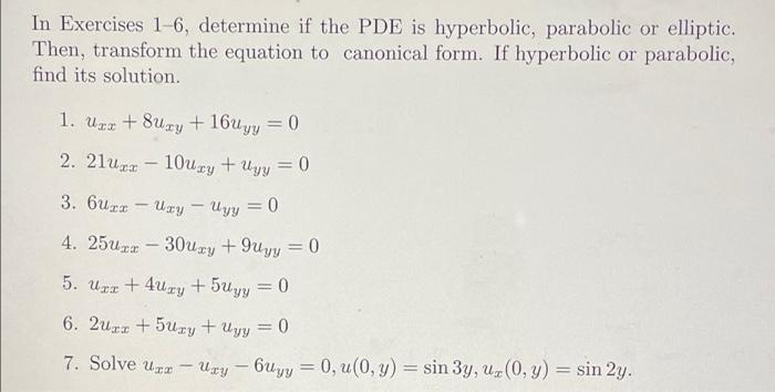 Solved In Exercises 1-6, determine if the PDE is hyperbolic, | Chegg.com