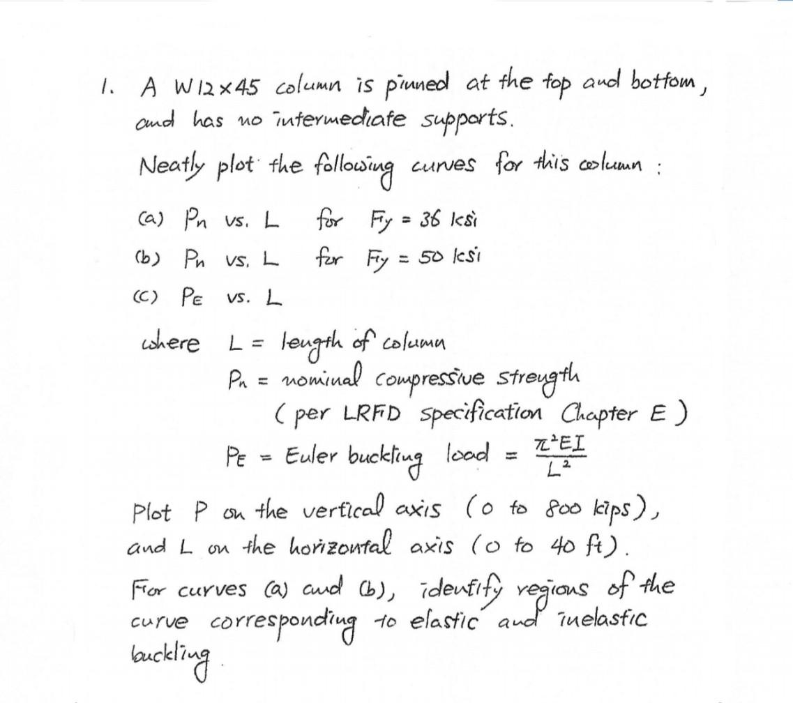Solved 1. A W12x45 column is pinned at the top and bottom, | Chegg.com