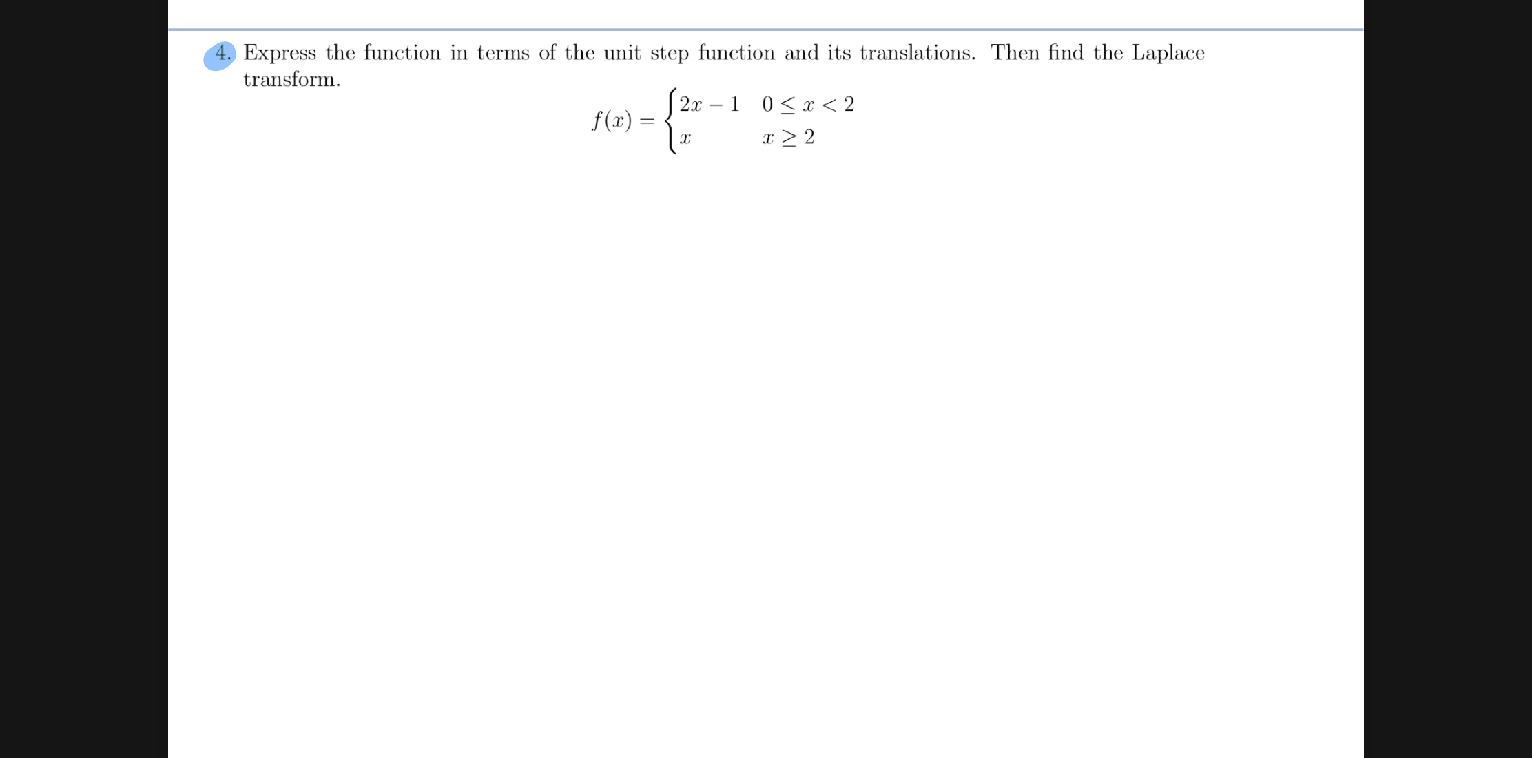 Solved Express the function in terms of the unit step | Chegg.com