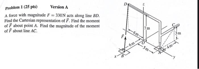 Solved A force with magnitude F=330 N acts along line BD. | Chegg.com