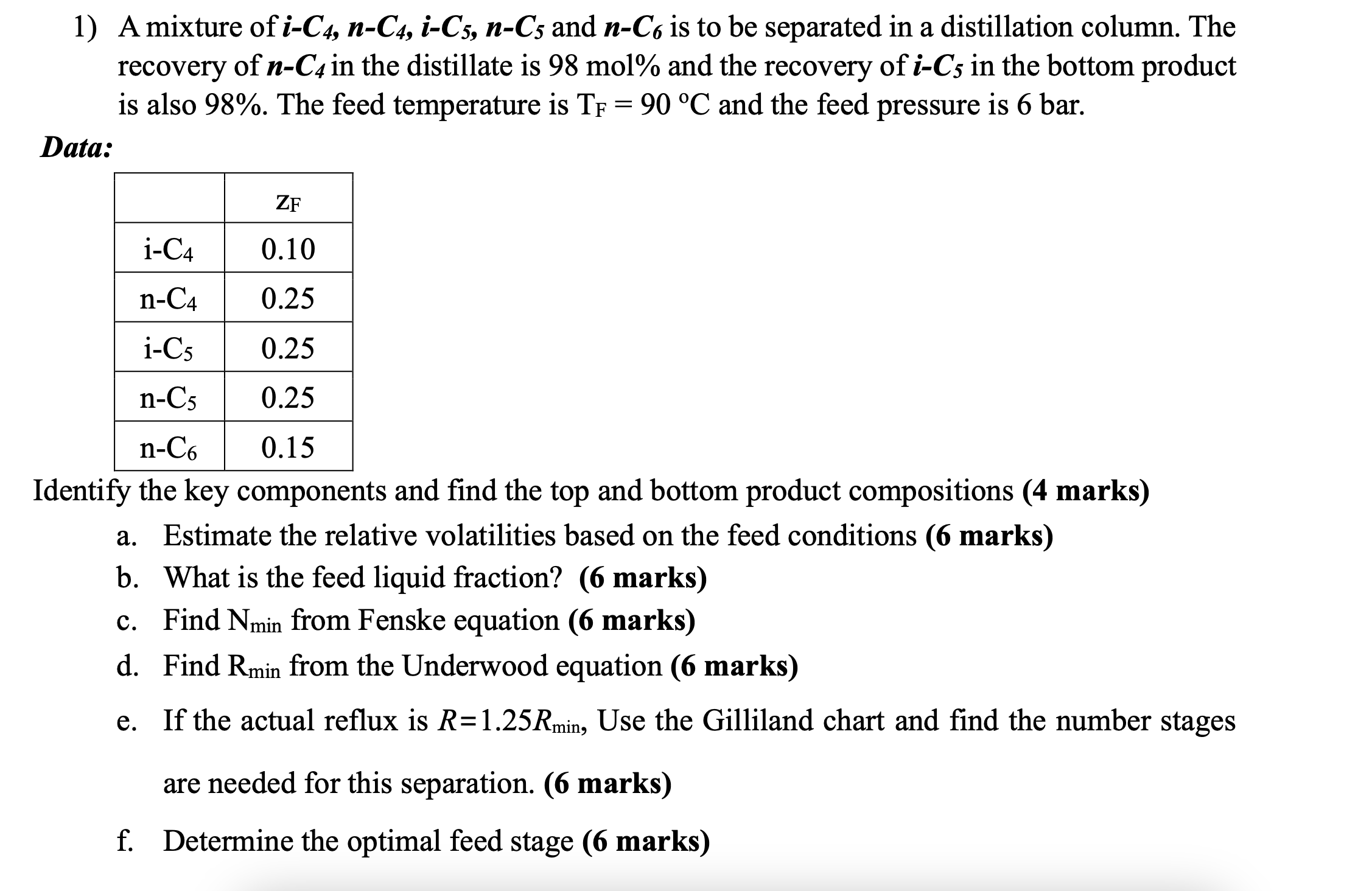 Solved A mixture of i-C4,n-C4,i-C5,n-C5 ﻿and n-C6 ﻿is to be | Chegg.com