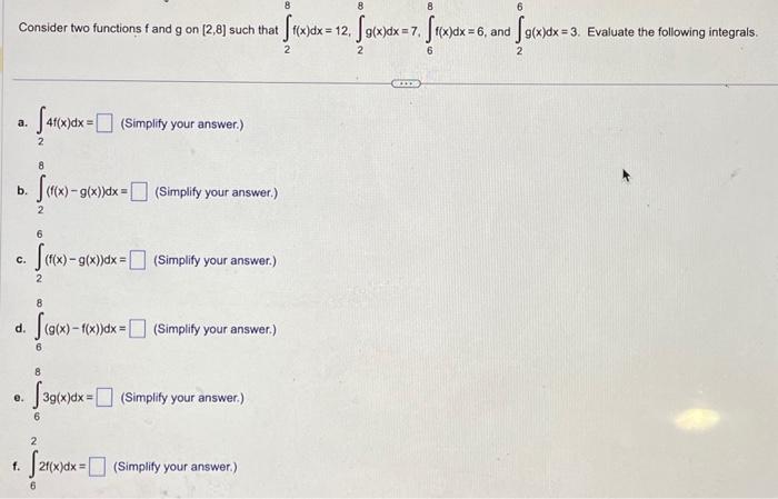 Solved Consider two functions f and g on [2,8] such that | Chegg.com