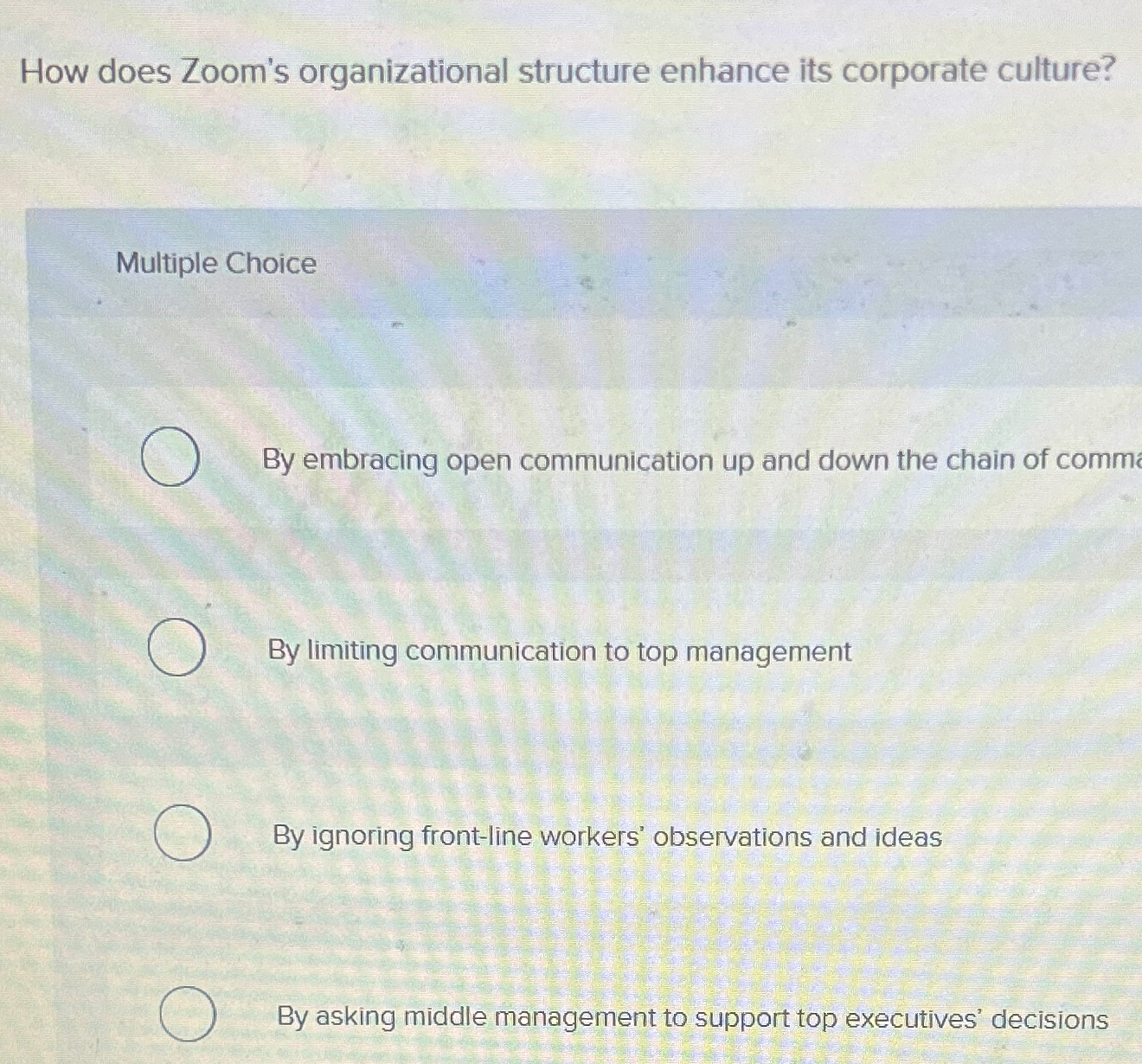 Solved How does Zoom's organizational structure enhance its | Chegg.com