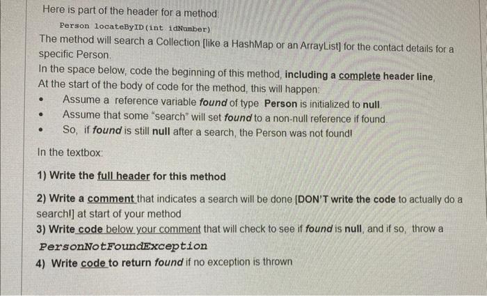 Solved Here is part of the header for a method: Person | Chegg.com