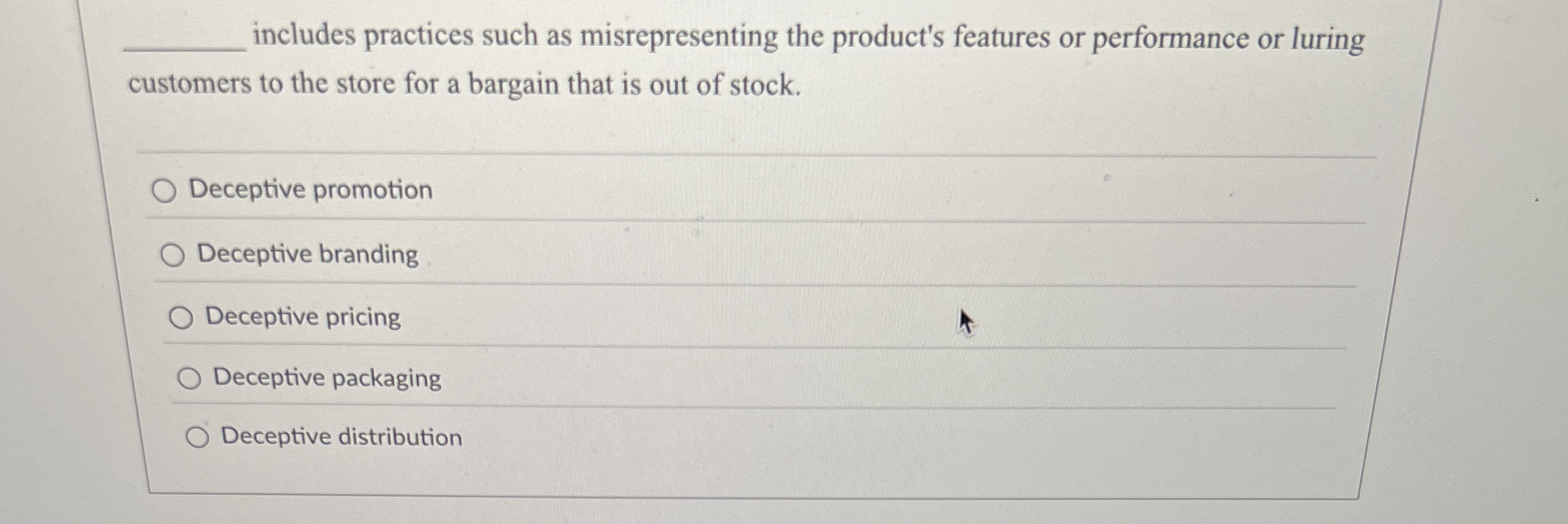 Solved ﻿includes practices such as misrepresenting the | Chegg.com