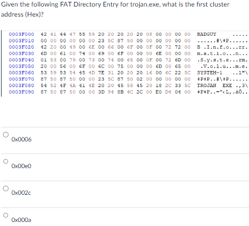 Solved Given the following FAT Directory Entry for | Chegg.com