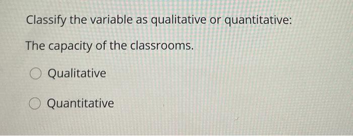 Solved Classify the variable as qualitative or quantitative: | Chegg.com