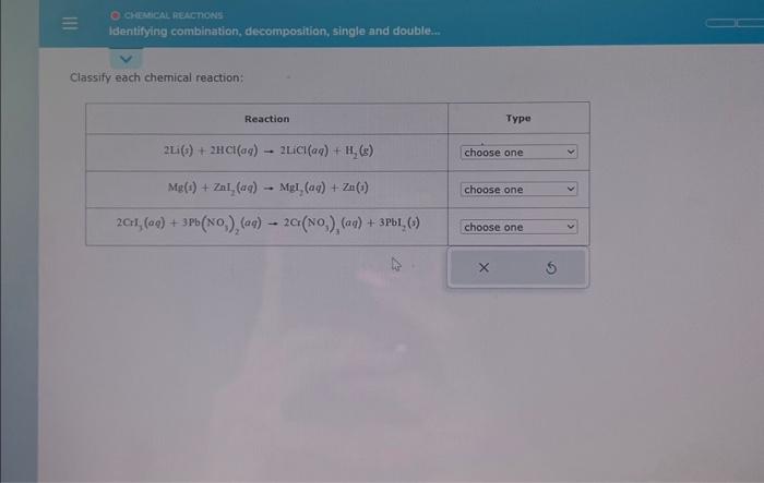 Solved = O CHEMICAL REACTIONS Identifying combination, | Chegg.com