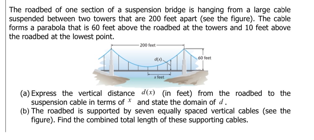 Solved The roadbed of one section of a suspension bridge is | Chegg.com