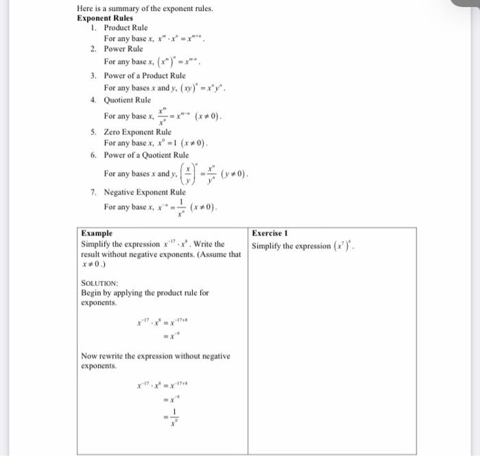 Solved Here is a summary of the exponent rules. Exponent | Chegg.com