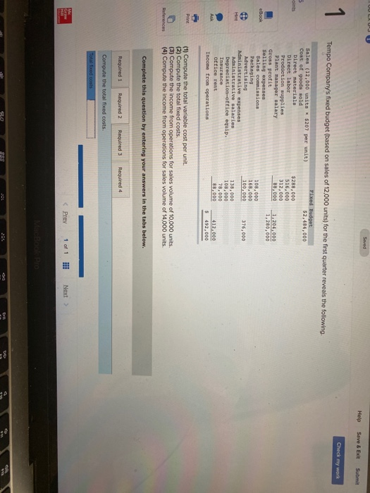 Solved Saved Help Save & Exit Submit Check my work Tempo | Chegg.com