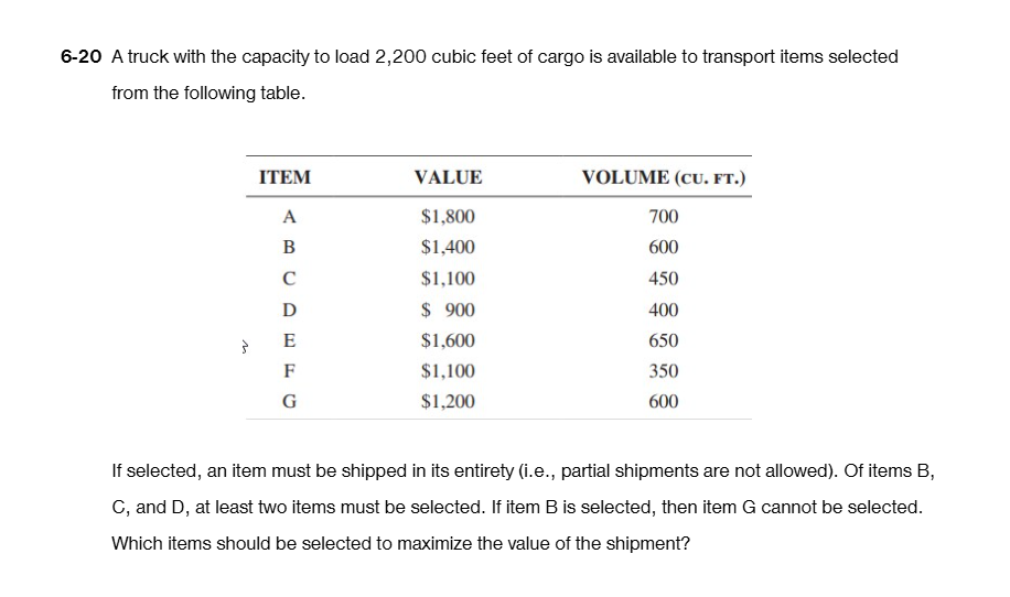 Solved 6-20 ﻿A truck with the capacity to load 2,200 ﻿cubic | Chegg.com