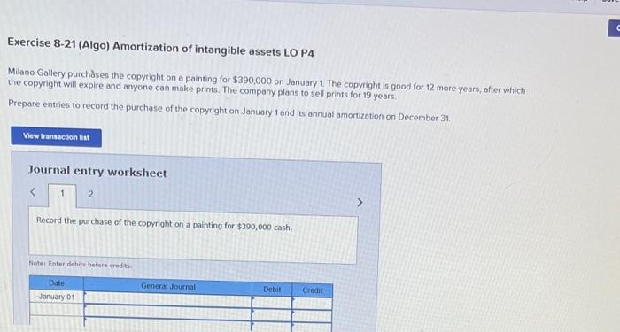 Solved Exercise 8-21 (Algo) Amortization of intangible | Chegg.com