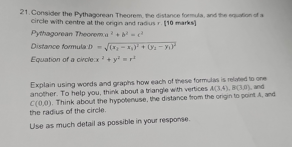 Solved Consider the Pythagorean Theorem, the distance | Chegg.com