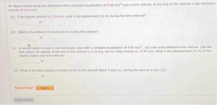 Solved An object moves along one dimension with a constant | Chegg.com