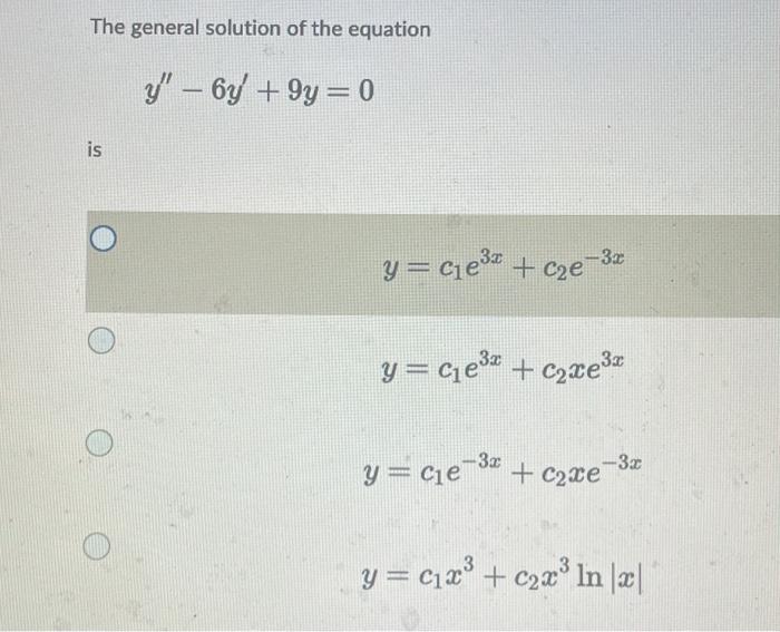 Solved The general solution of the equation ' – 6y +9y=0 is | Chegg.com
