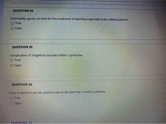 Solved QUESTION 24 Antimotility agents are best for the | Chegg.com