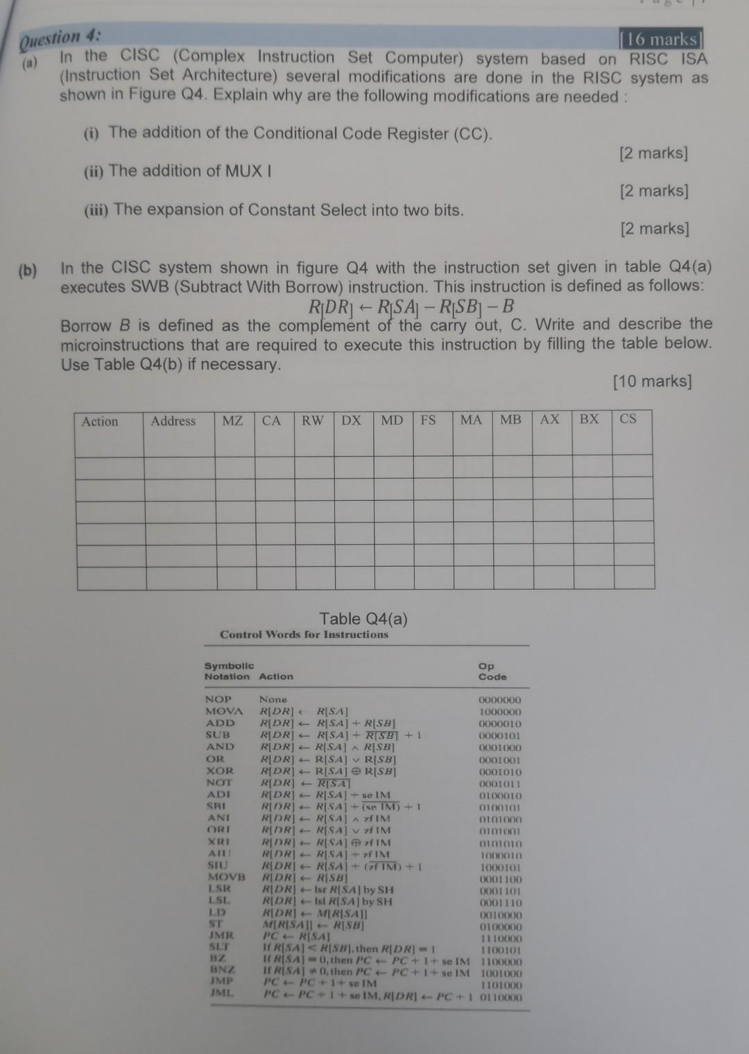 Solved Question 4 16 Marks In The Cisc Complex Instruction 4610