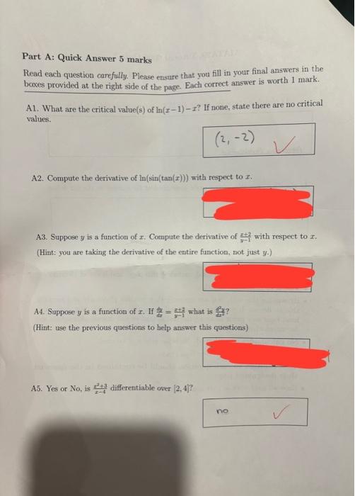Part A: Quick Answer 5 marks Read each question | Chegg.com