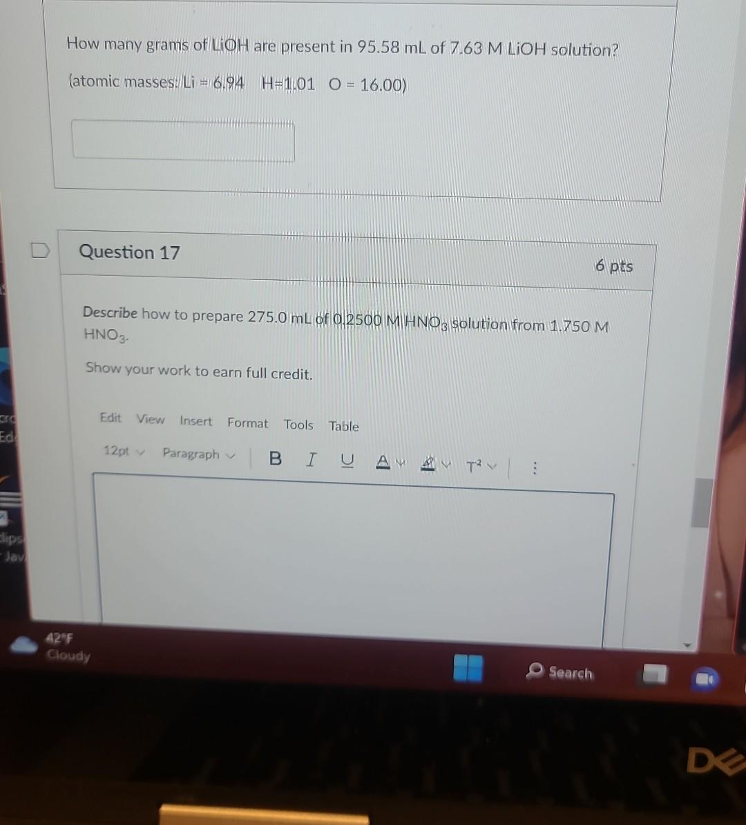 Solved How many grams of LiOH are present in 95.58 mL of | Chegg.com
