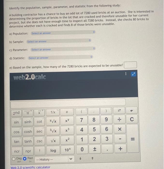 Solved Identify the population, sample, parameter, and | Chegg.com
