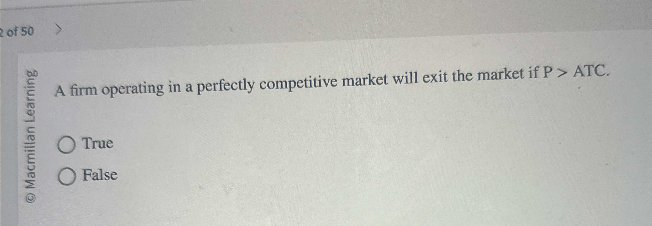 Solved of 50A firm operating in a perfectly competitive | Chegg.com