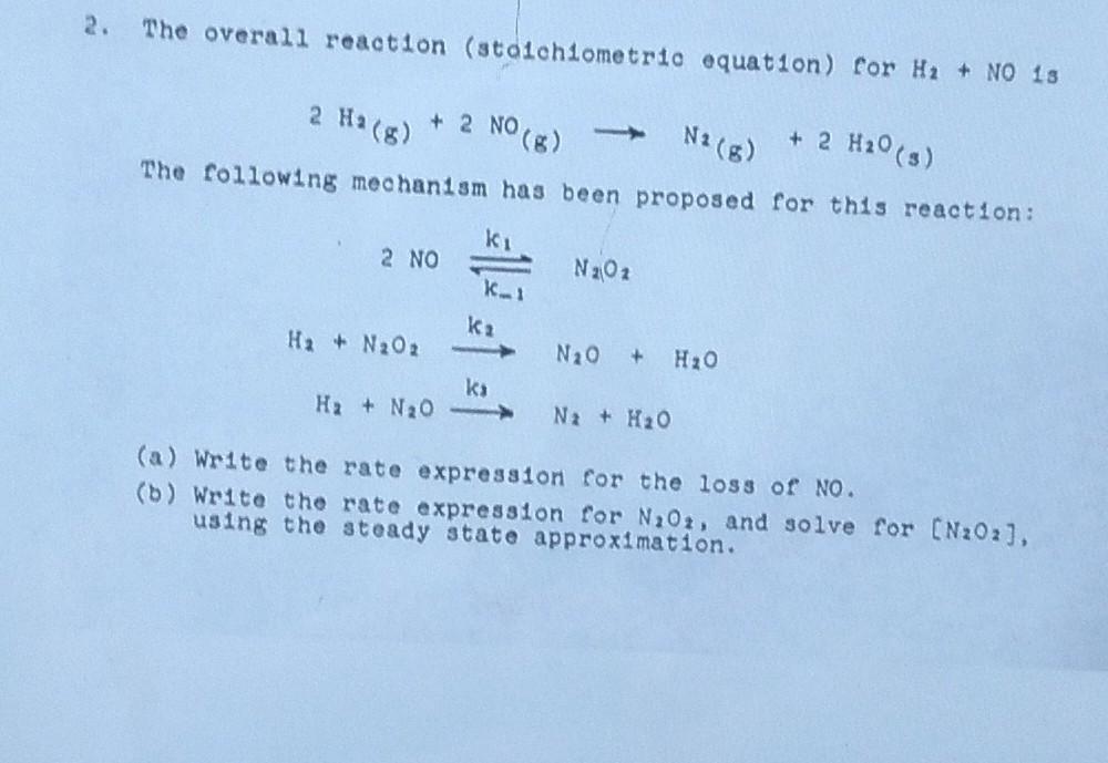 Solved 2. The overall reaction (stoichiometric equation) for | Chegg.com