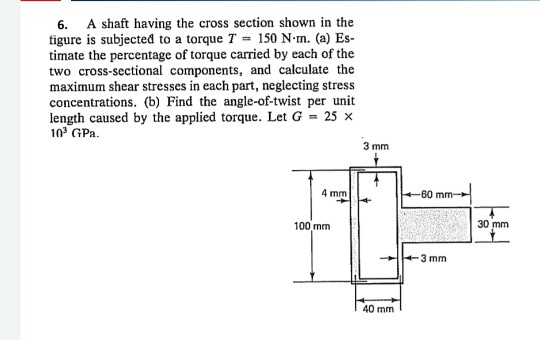 Solved 6. A shaft having the cross section shown in the | Chegg.com