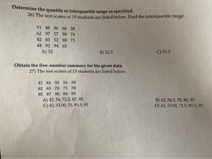 Solved Determine the quartile or interquartile range as | Chegg.com