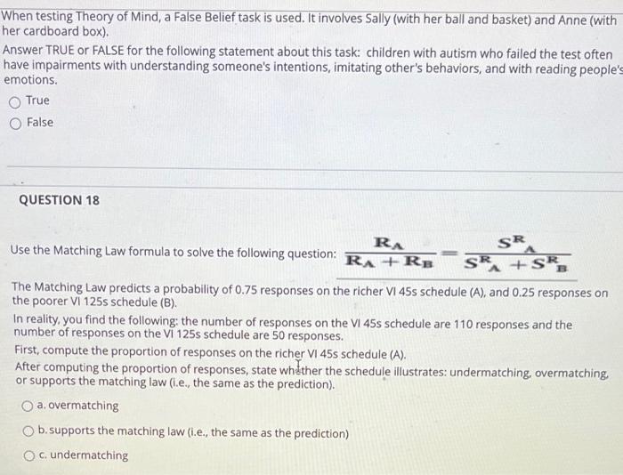 Solved When testing Theory of Mind, a False Belief task is | Chegg.com