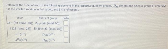 Solved Determine the order of each of the following elements | Chegg.com