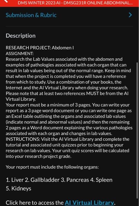 Solved Submission \& Rubric Description RESEARCH PROJECT: | Chegg.com