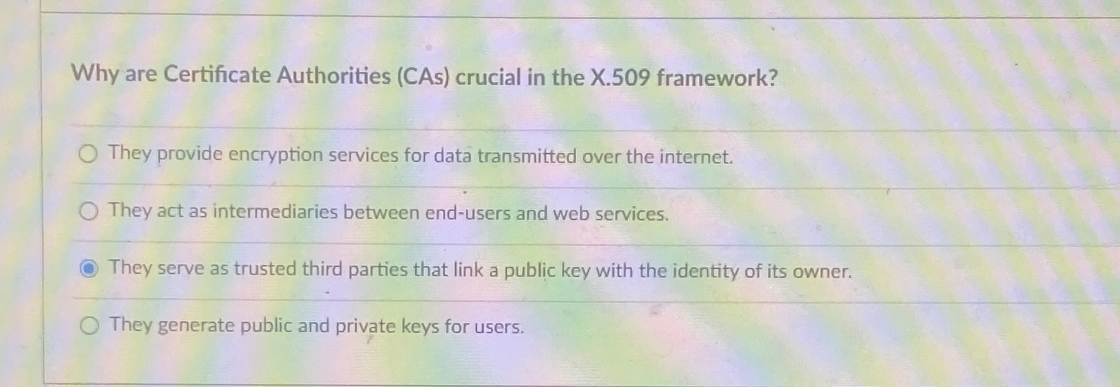 Solved Why are Certificate Authorities (CAs) ﻿crucial in the | Chegg.com