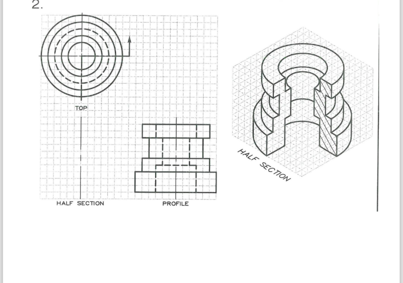 Solved Sketch the front view as a HALF SECTION in each | Chegg.com
