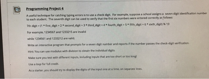 Programming Project 4 A useful technique for catching | Chegg.com