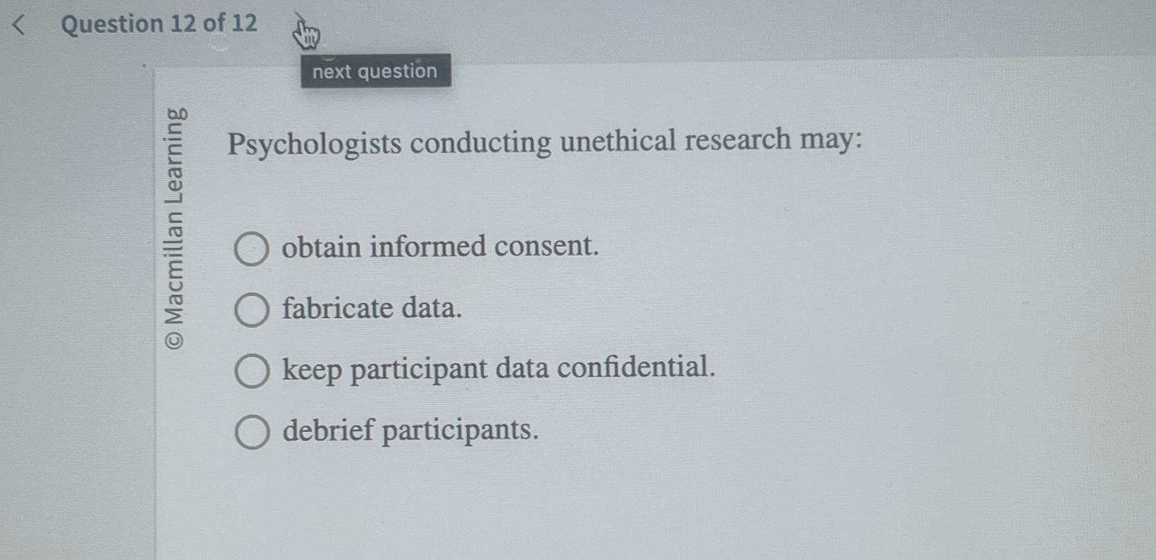 Solved Question 12 ﻿of 12 ﻿Psychologists conducting | Chegg.com