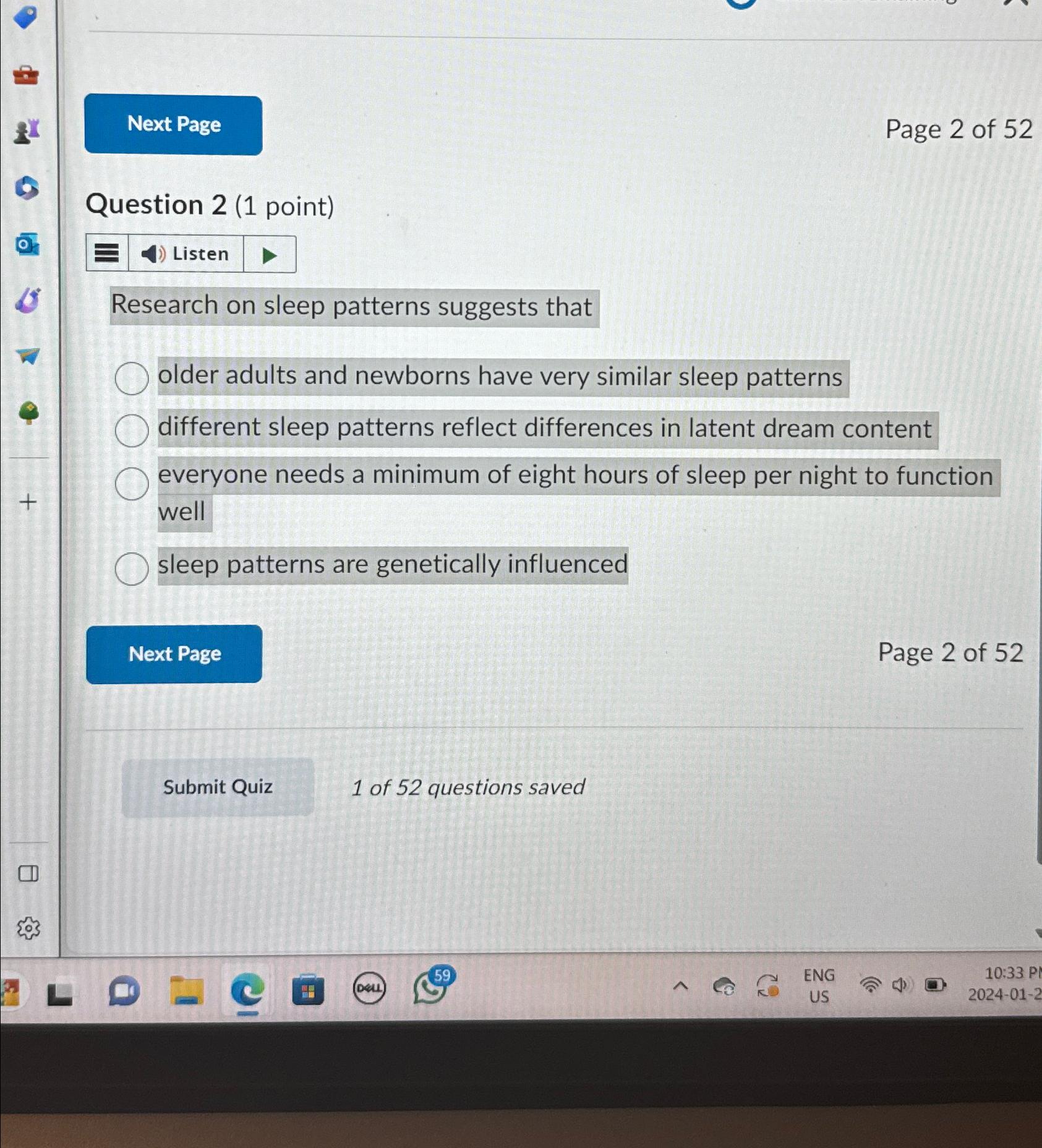 Page 2 ﻿of 52Question 2 (1 ﻿point)ListenResearch on | Chegg.com