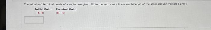 Solved The initial and terminal points of a vector are | Chegg.com