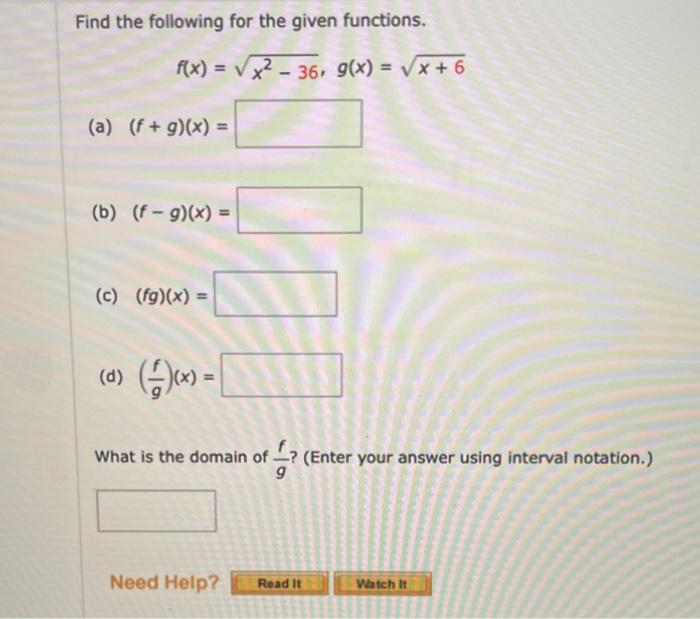 Solved Find the following for the given functions. | Chegg.com