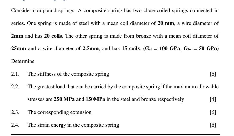 Consider compound springs. A composite spring has two | Chegg.com
