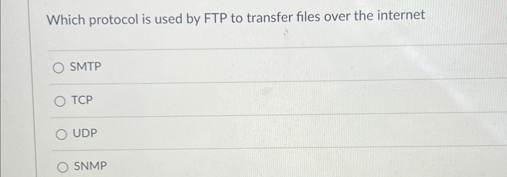 Solved Which protocol is used by FTP to transfer files over | Chegg.com