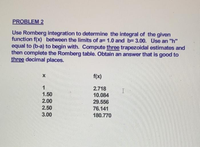 Solved PROBLEM 2 Use Romberg integration to determine the | Chegg.com